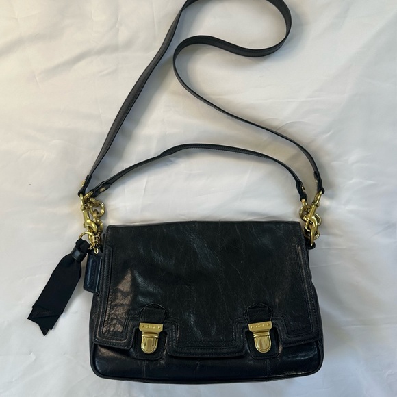 Coach | Bags | Coach Vintage Black Leather Push Clasp Cross Body ...